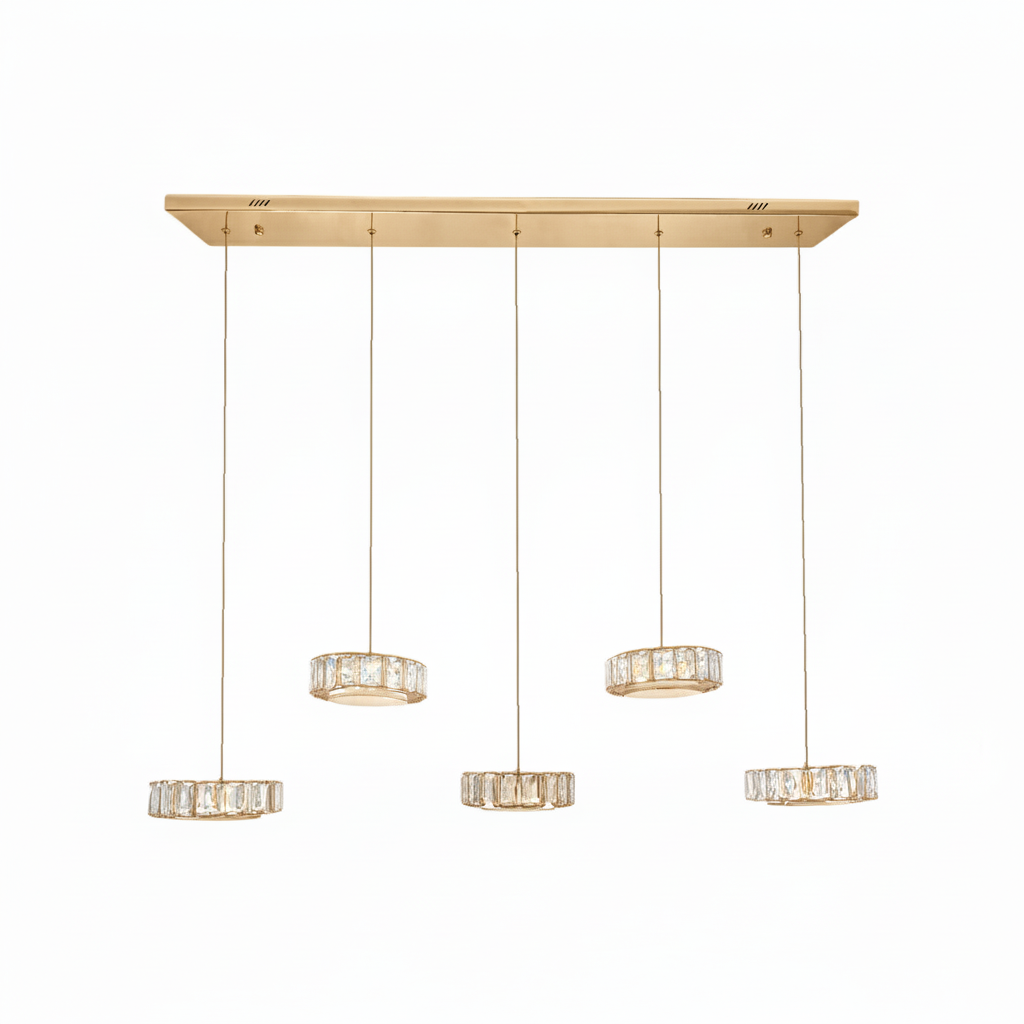 IAN 5 Light Crystal Pendant Tri-Colour LED (Gold) – ELEMENT LIGHTING