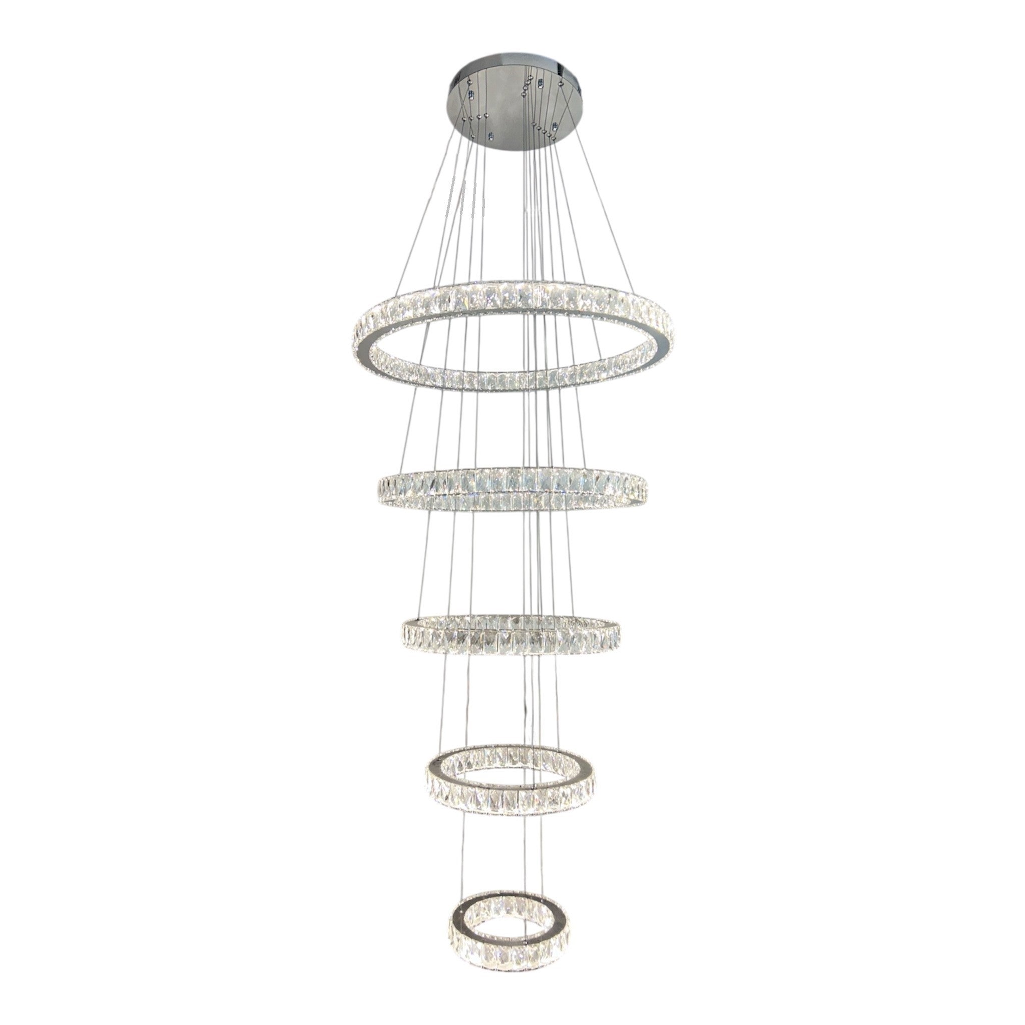 AARON 5 Ring Crystal Chandelier Tri-Colour LED (Chrome) – ELEMENT LIGHTING