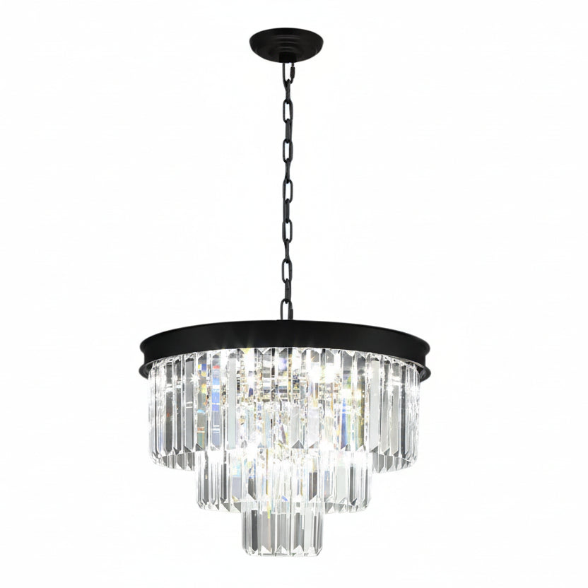 MARF 3-Tier Crystal Chandelier 6 Light 500mm (Black) – ELEMENT LIGHTING